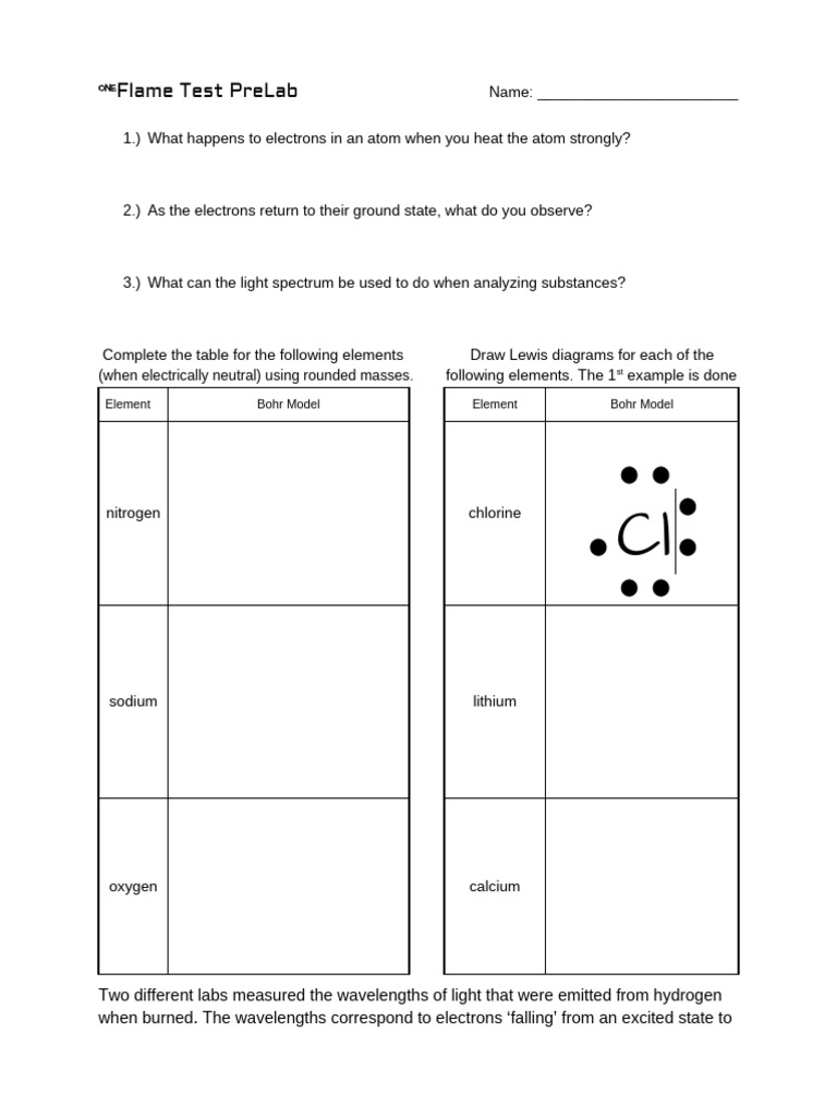 CHEM Flame Test PreLab | PDF