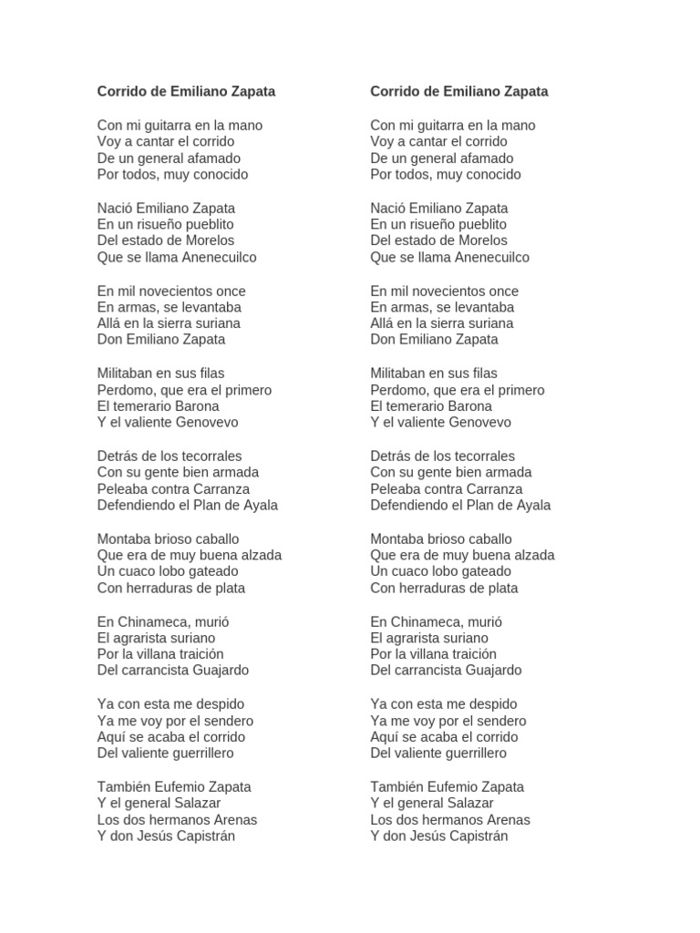 Corrido de Emiliano Zapata | PDF