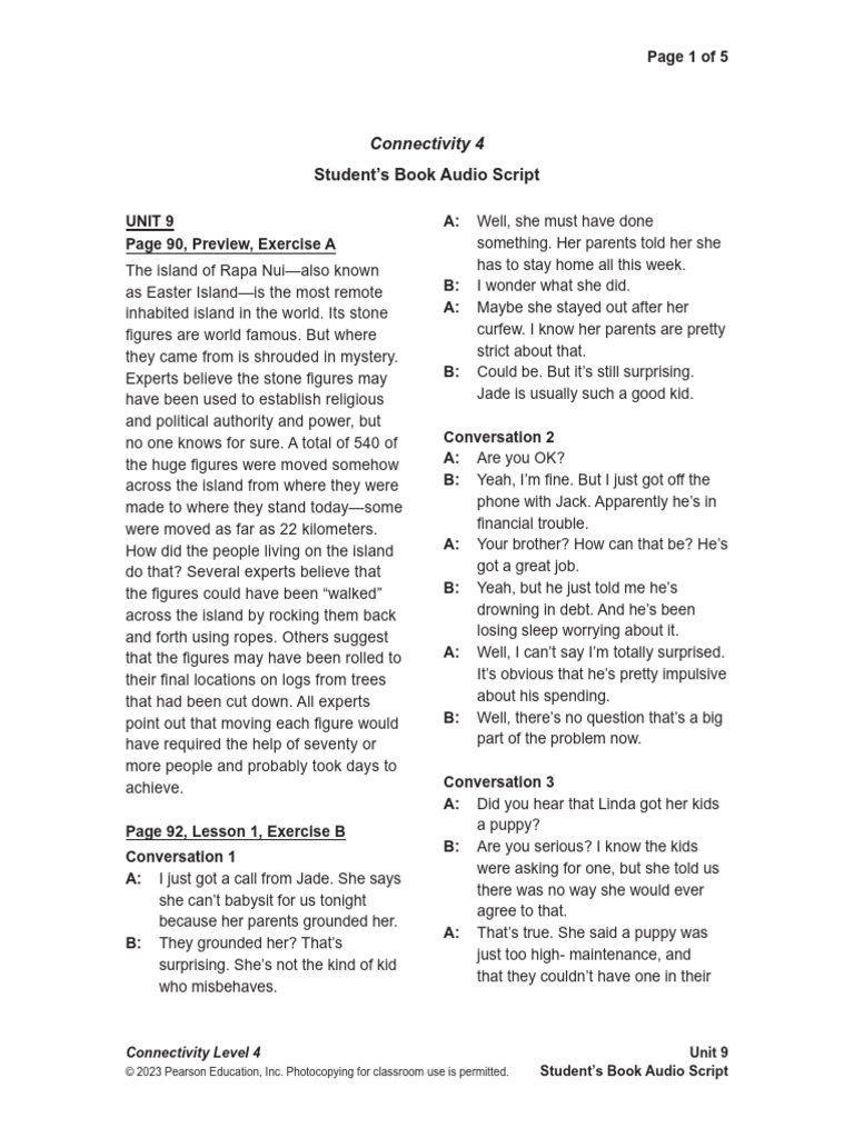 CTY4 Student Book Audio Script Unit 9 | PDF | Menu