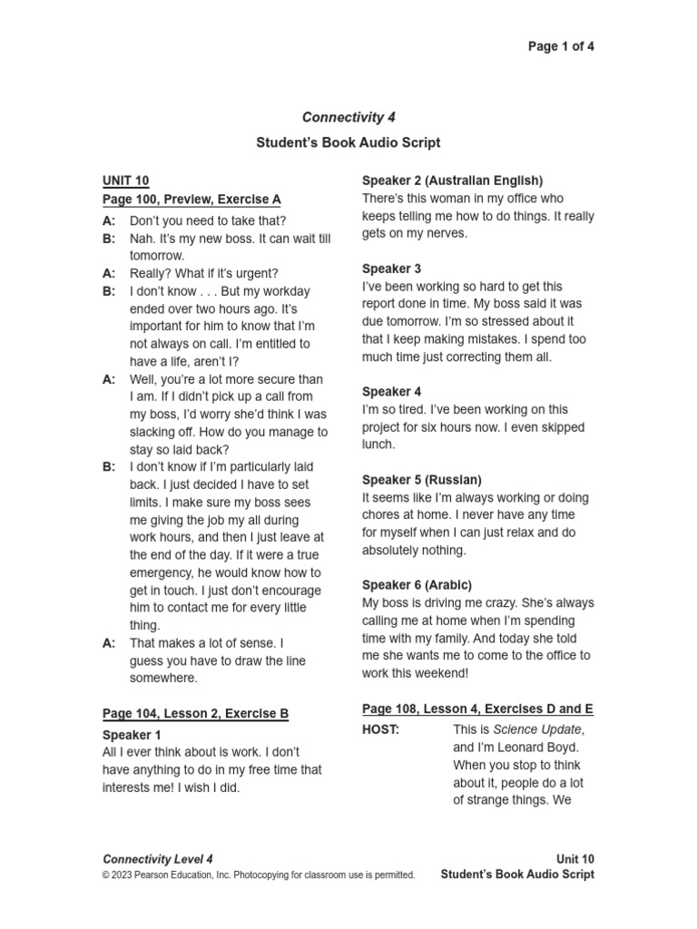 CTY4 Student Book Audio Script Unit 10 | PDF
