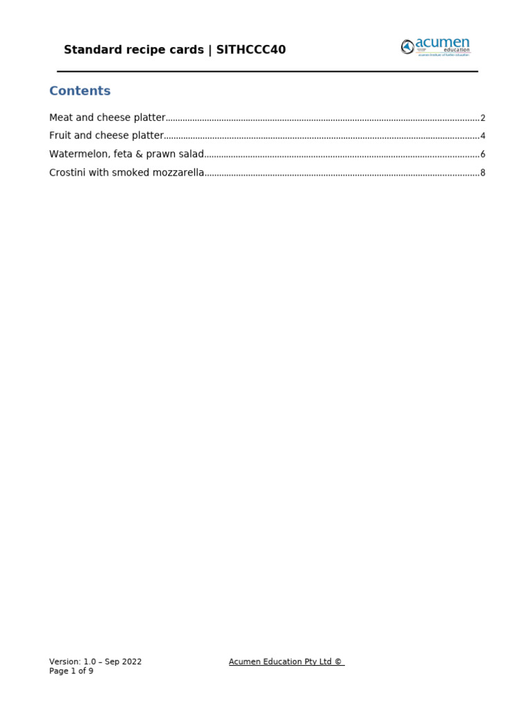 7 - SITHCCC40 - Standard Recipe Card - Acumen | PDF | Tablespoon | Cheese