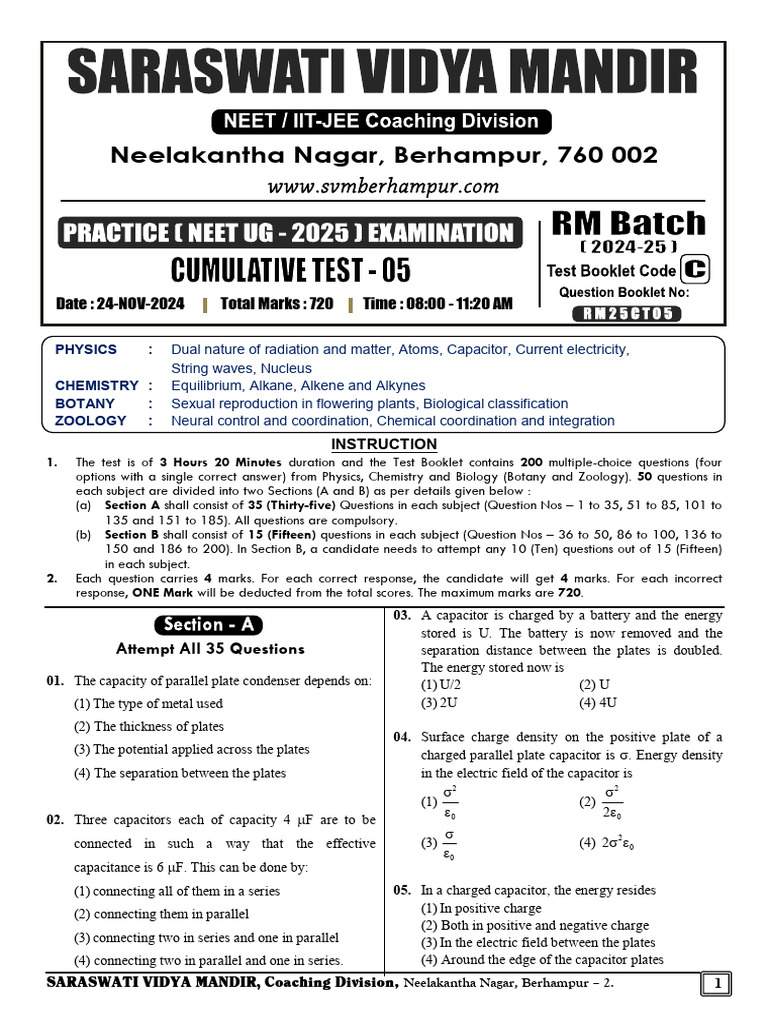 RM CT-5 24-Nov-2024 Ques Solution SVM NKG | PDF | Capacitance | Capacitor