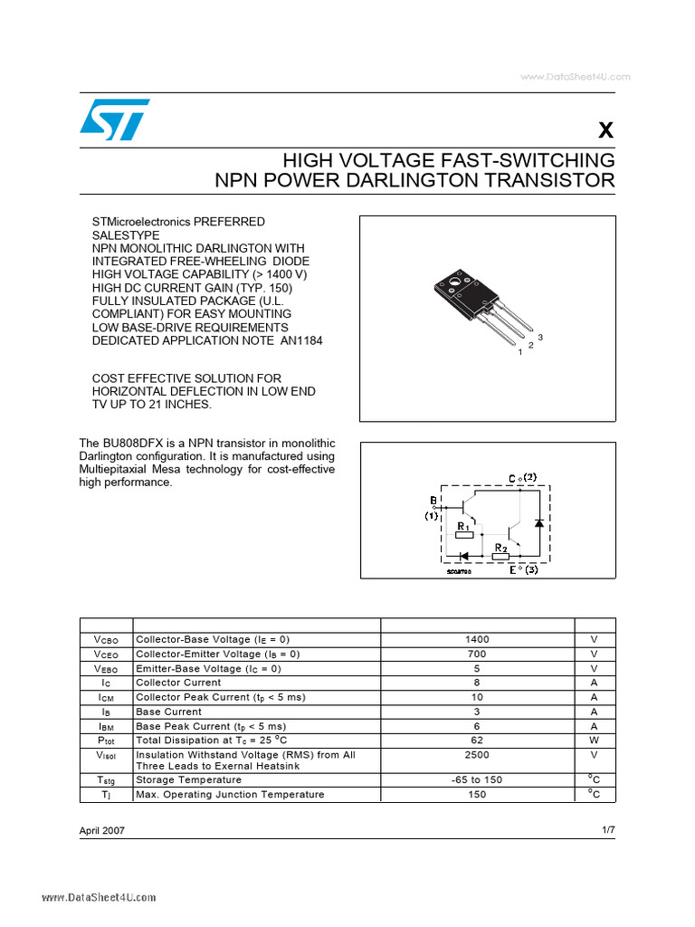 BU808DFX_STMicroelectronics | PDF | Bipolar Junction Transistor | Electronic Circuits