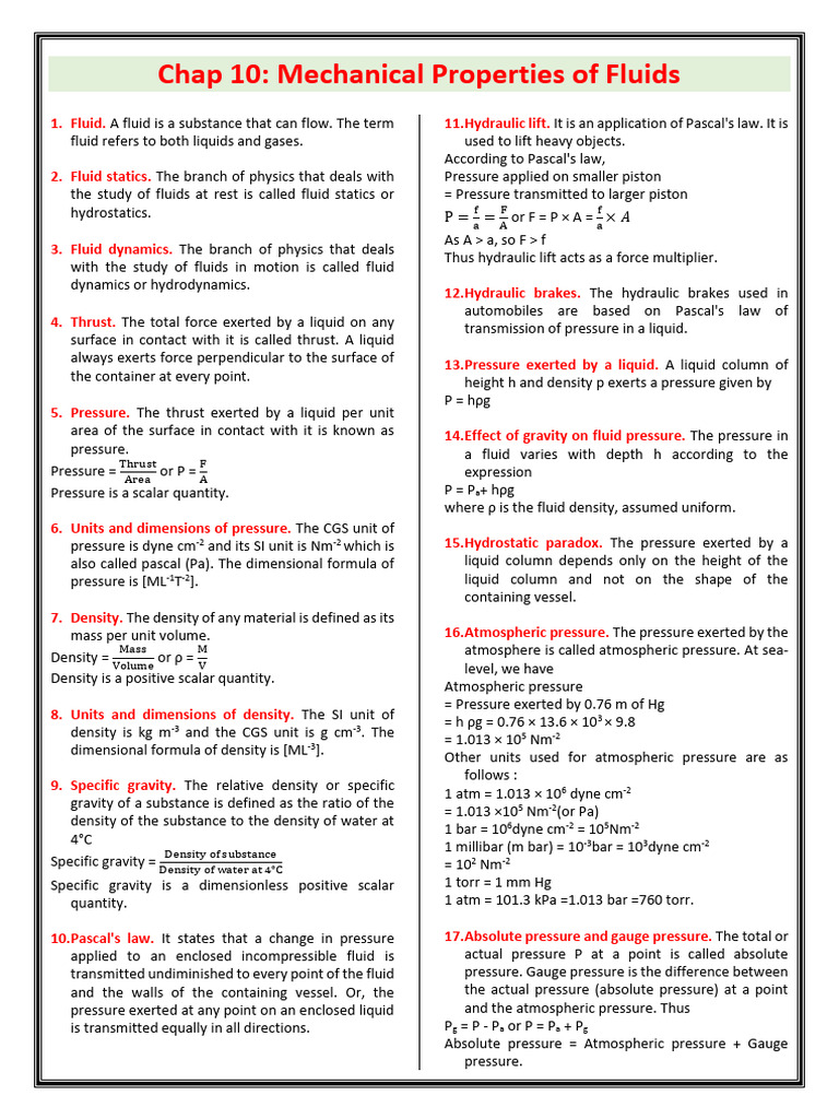 Mechanical Properties of Fluids Explained | PDF | Pressure | Pascal (Unit)