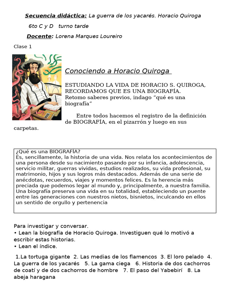 Biografía de Horacio Quiroga y su obra | PDF