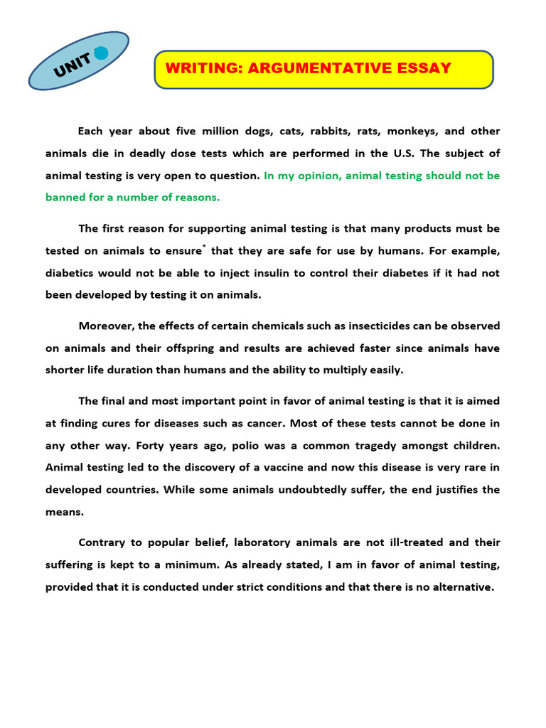 WRITING Argumentative Essay | PDF | Animal Testing | Health Sciences