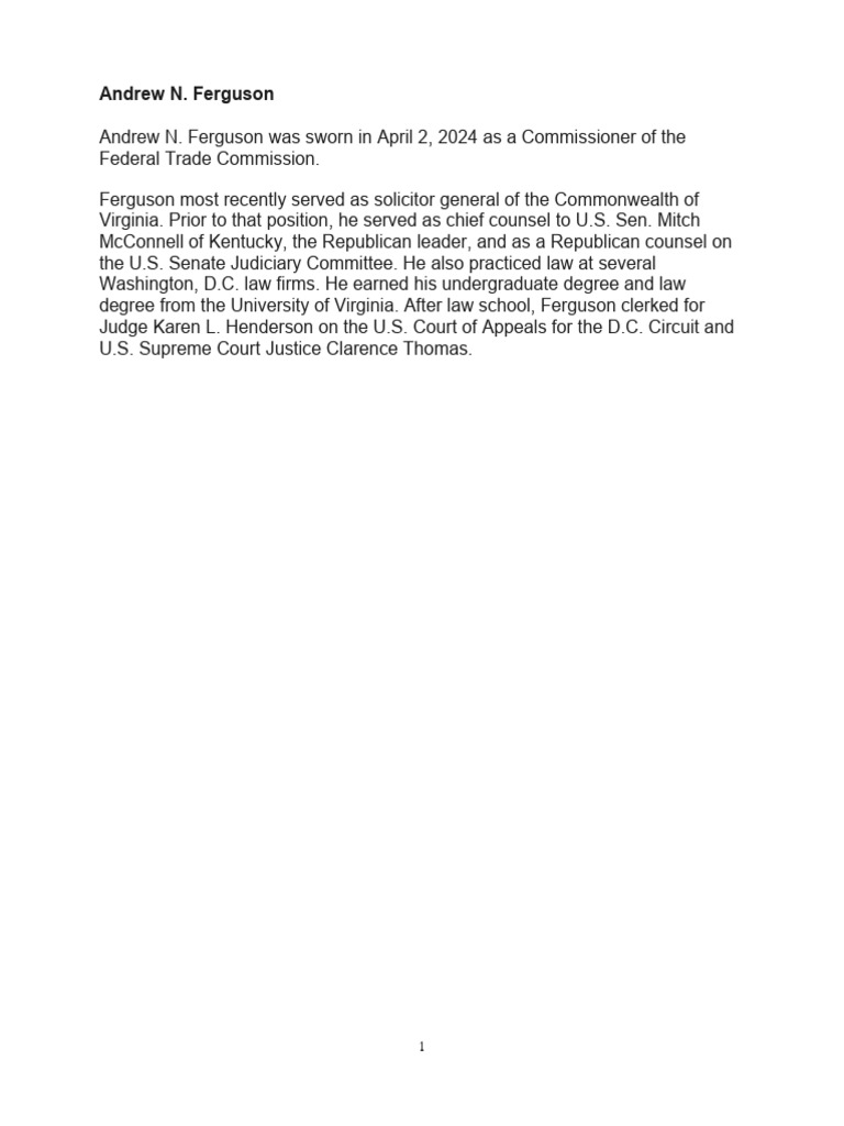 Commissioner Ferguson Bio Afde23efd4 | PDF | Law Clerk | Supreme Court ...