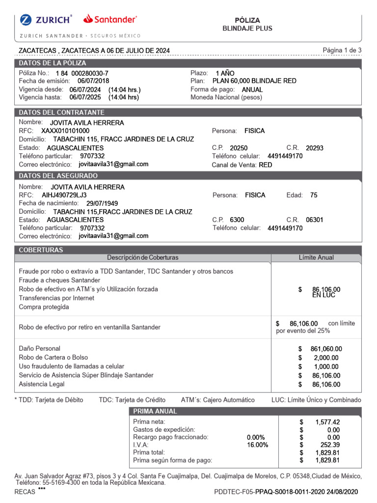 Seguros_Santander_P303263liza1_84_280030_250219_160718 | PDF | Póliza ...
