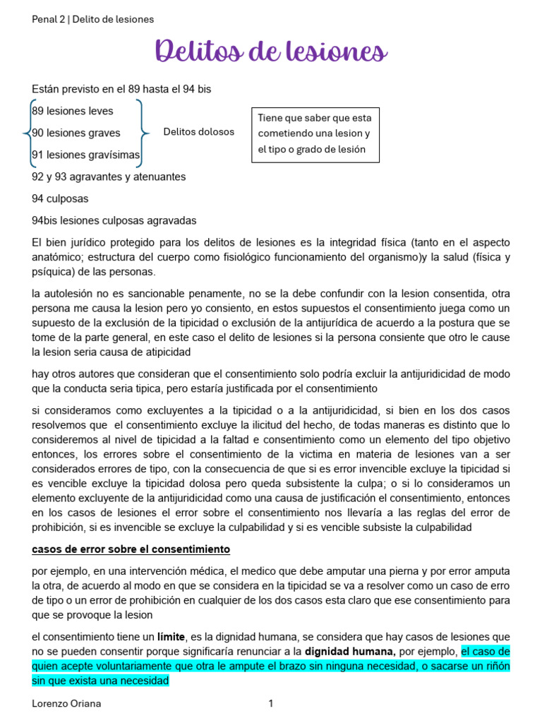 Delitos de Lesiones Terminado | PDF | Intención (Derecho Penal) | Homicidio