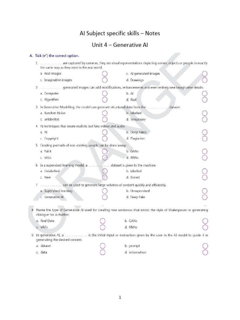 IX AI Subject Specific Skills Unit 4 Generative AI | PDF