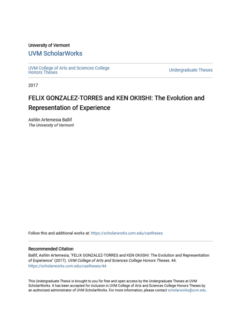 FELIX GONZALEZ-TORRES and KEN OKIISHI - The Evolution and Represe | PDF | Image | Experience