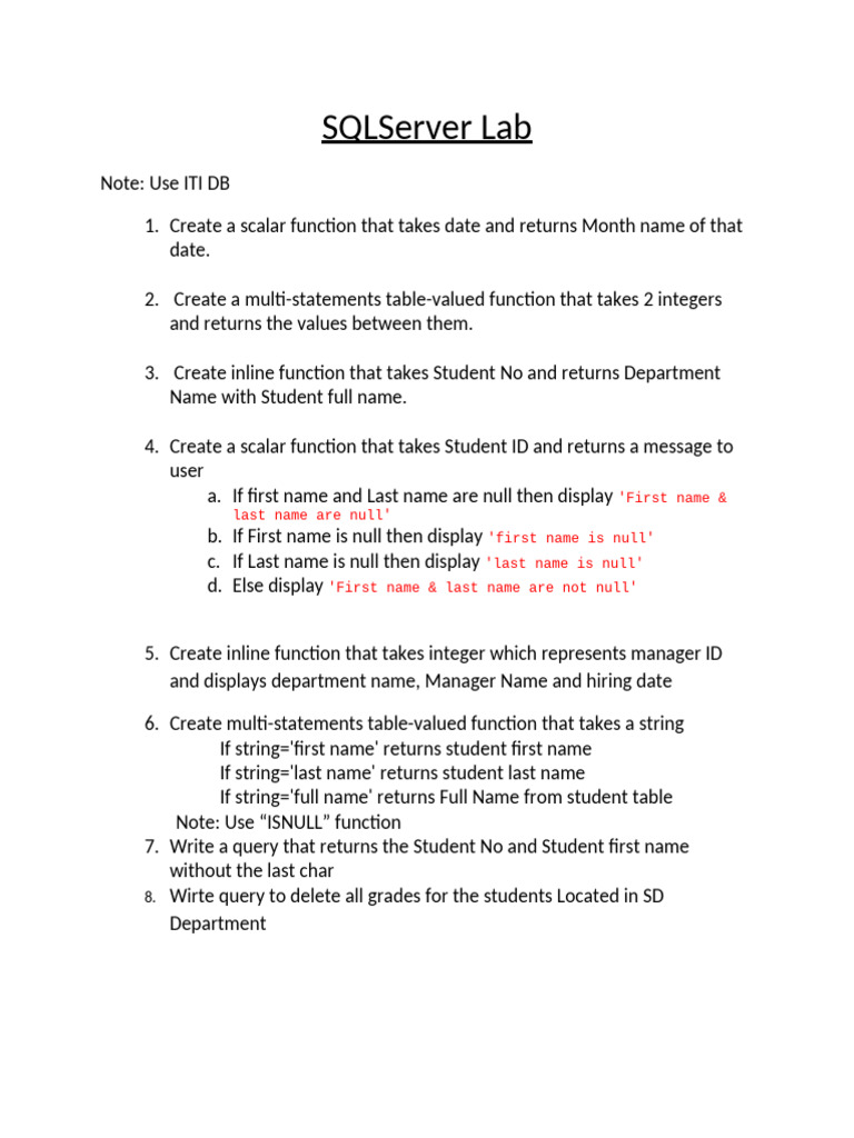 SQLServer Lab7 | PDF
