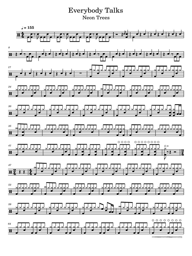 Everybody Talks Neon Trees Drum Sheet Music | PDF