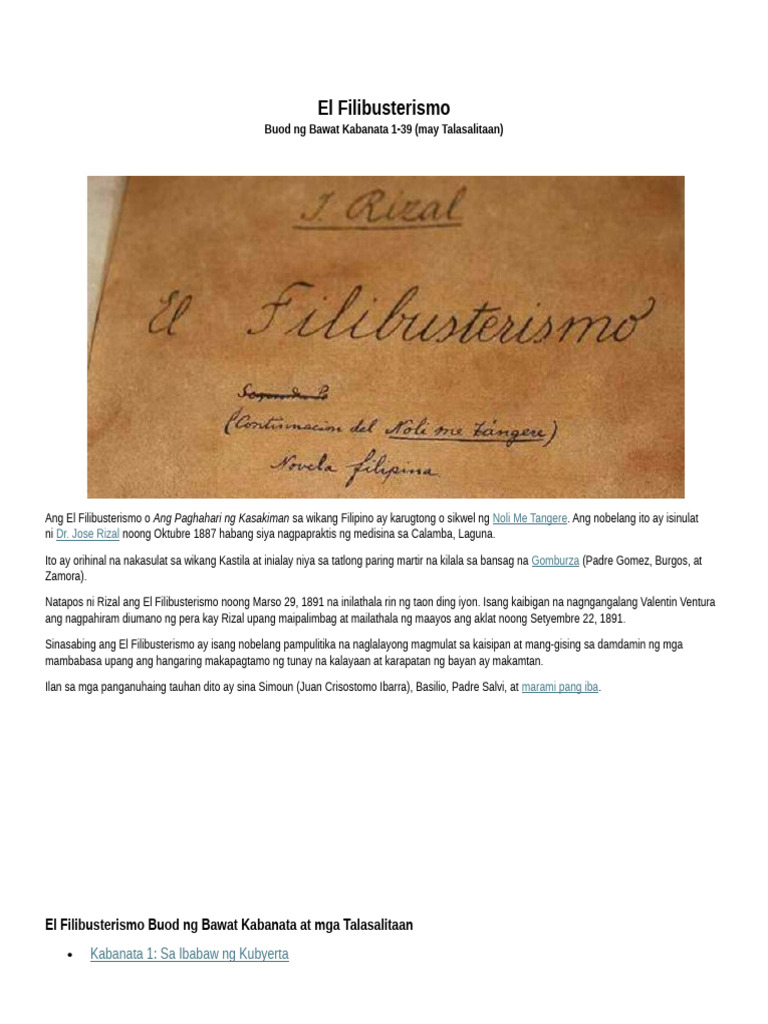 BuodNg El-Filibusterismo | PDF