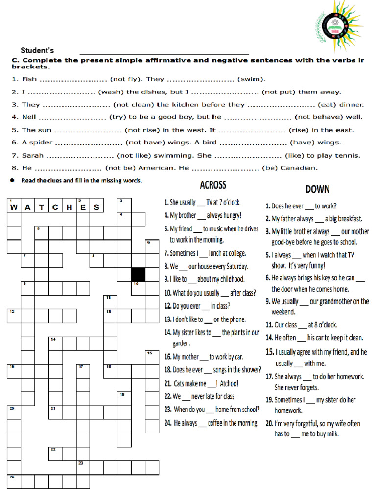 Practice Worksheet 7° Present Simple | PDF