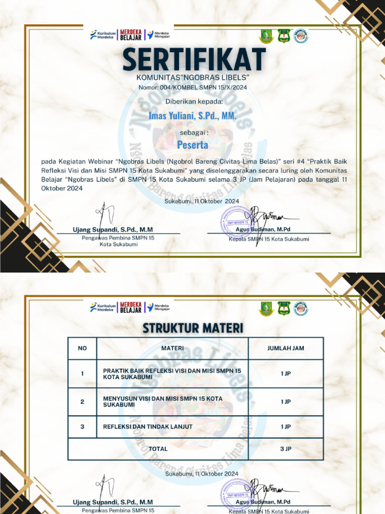 Imas Yuliani, S.PD., MM. - Sertifikat - Ngobras - Seri - 4 | PDF