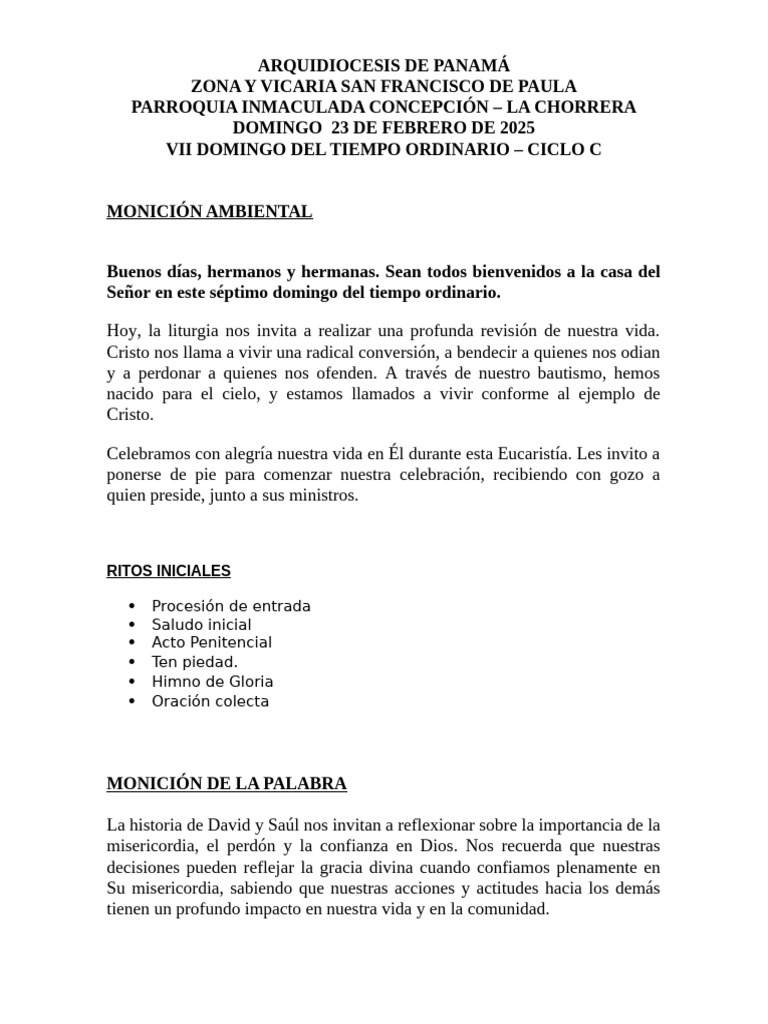 Moniciones_Misa_DOMINGO 23 DE FEBRERO DE 2025 | PDF | eucaristía | Adoración Cristiana Y Liturgia