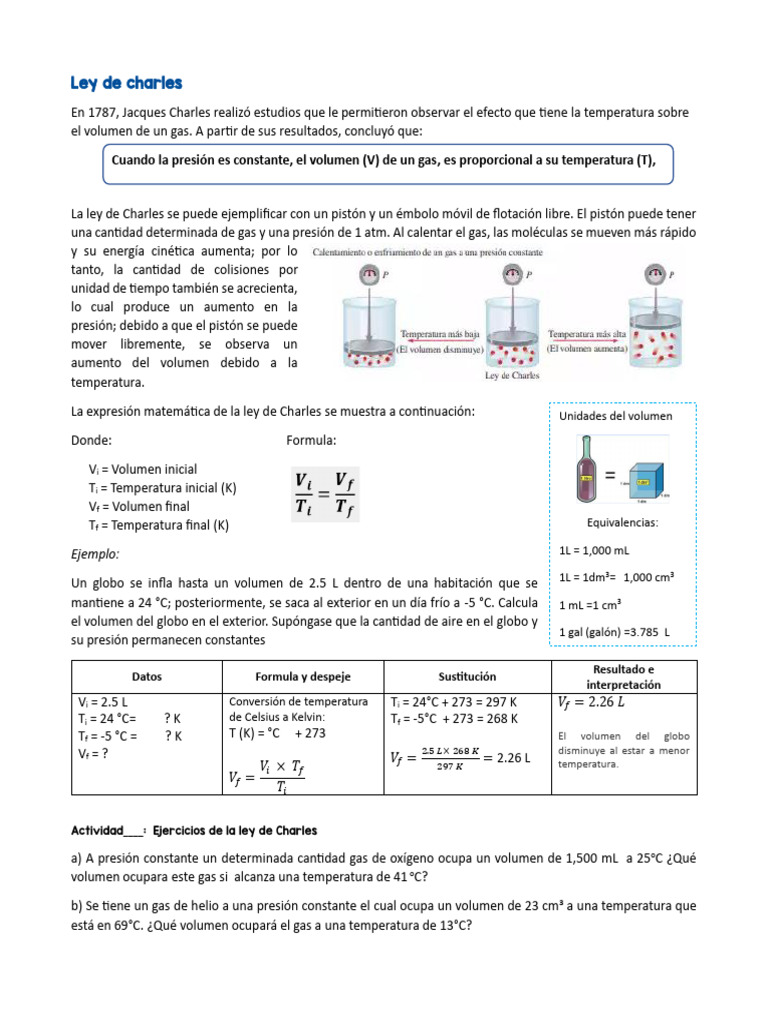 Ley de Charles: Volumen y Temperatura | PDF | Gases | Temperatura