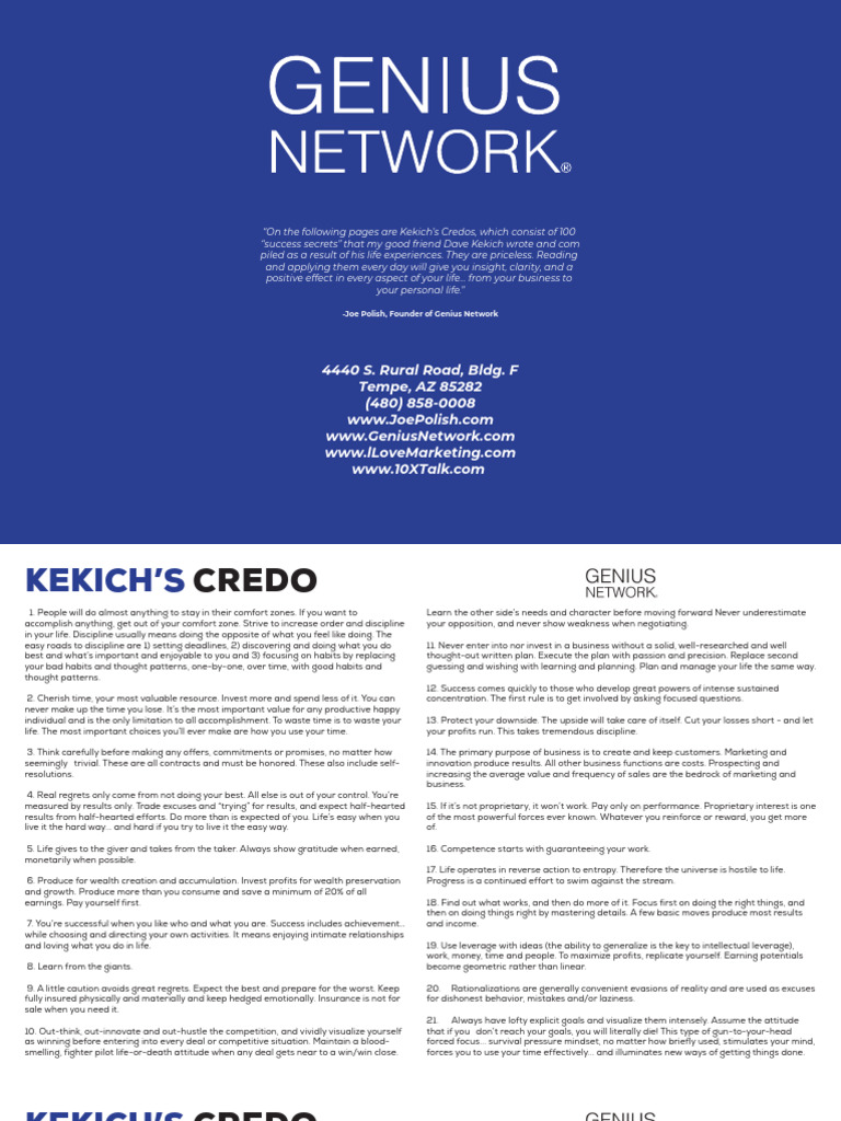 David Kekich - Credo - 100 Steps To Success | PDF | Thought | Mind