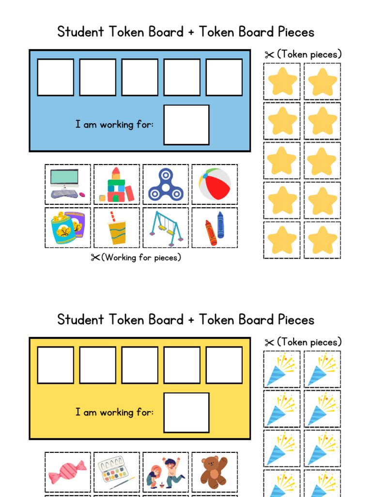 Blue and Yellow Student Token Board Printable Worksheet | PDF