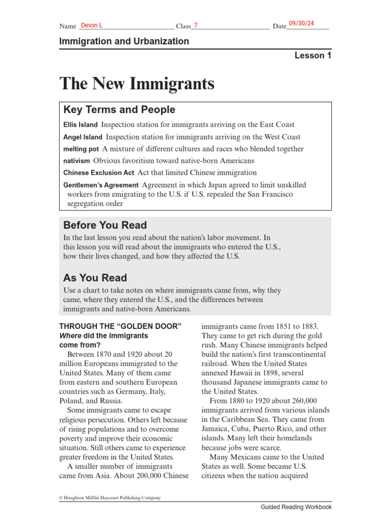 Immigration and Urbanization Overview | PDF | Immigration | Nativism ...