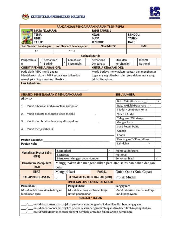 SN THN 1 TS25 PdPR (Template) | PDF