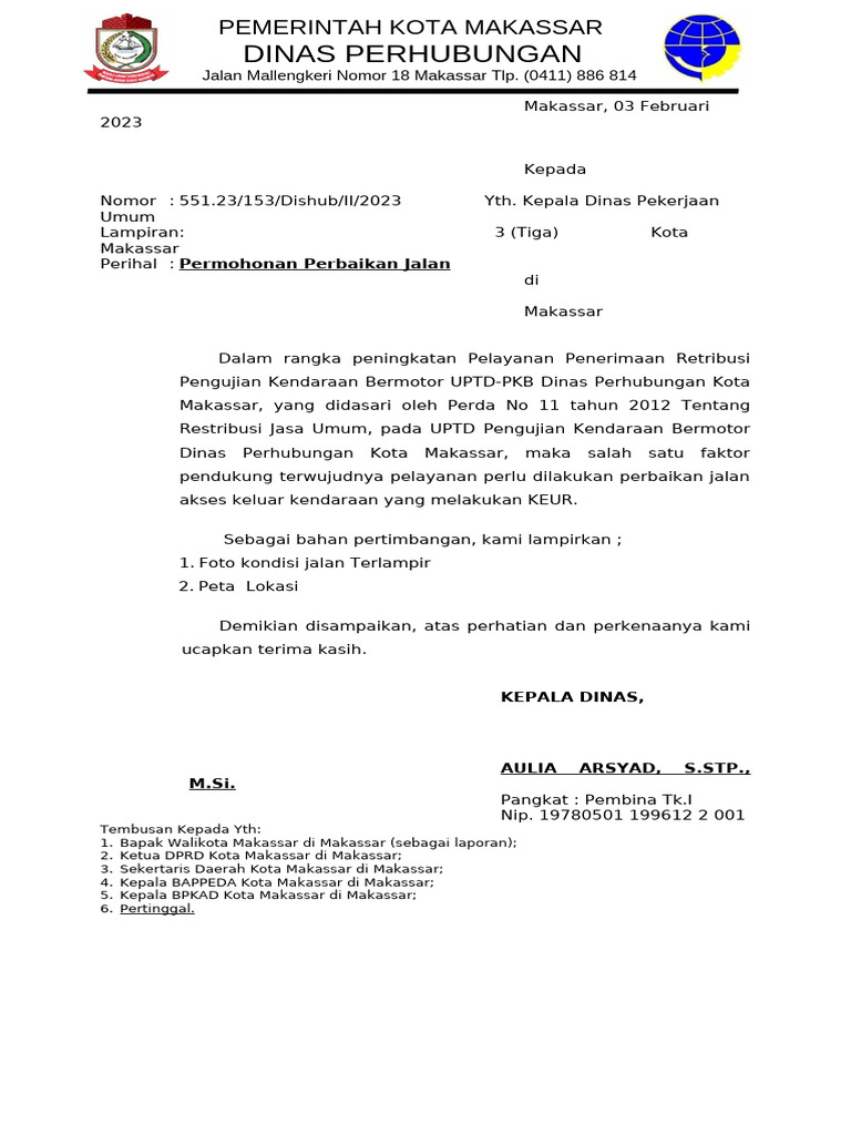 Contoh Surat Permohonan PERBAIKAN JALAN AKSES KELUAR - Copy | PDF