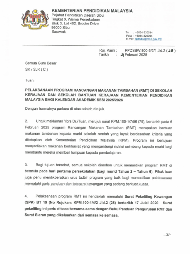 Pelaksanaan RMT Sesi 2025-2026 | PDF