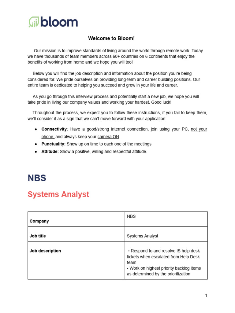 NBS - Systems Analyst - Job Description | PDF | Microsoft Sql Server ...