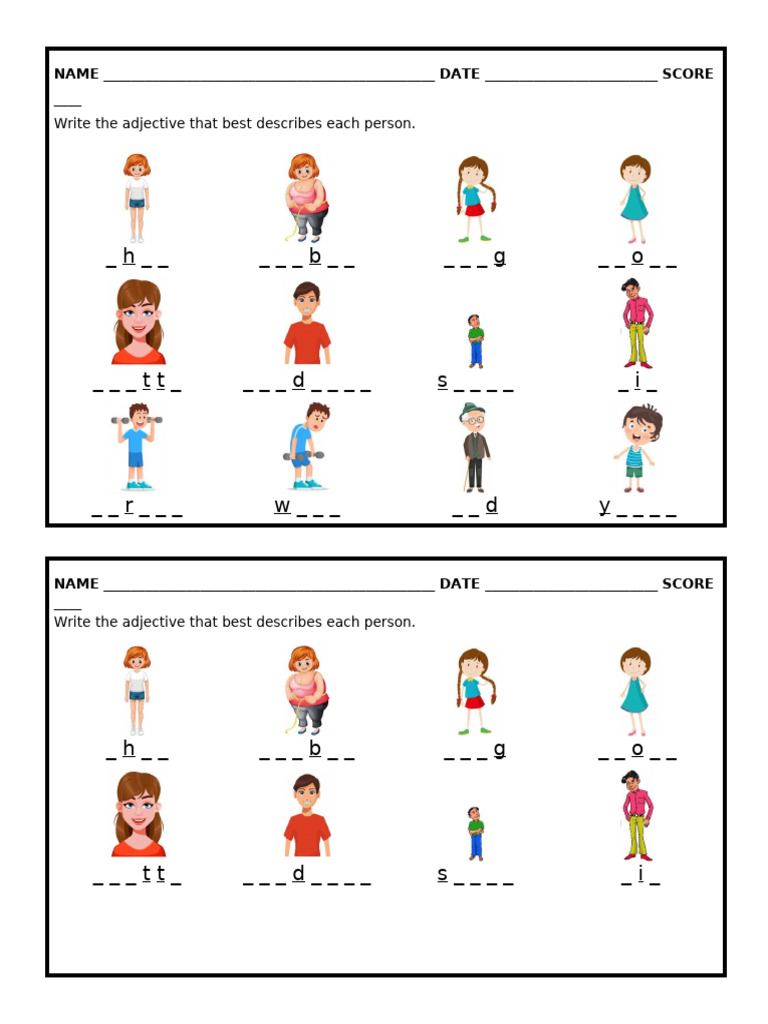 Adjective Descriptions Worksheet | PDF