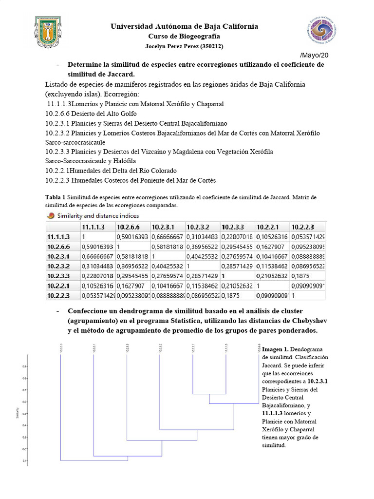 TAREA Similitud de Especies de Mamíferos de Ecorregiones Áridas de Baja California | PDF ...