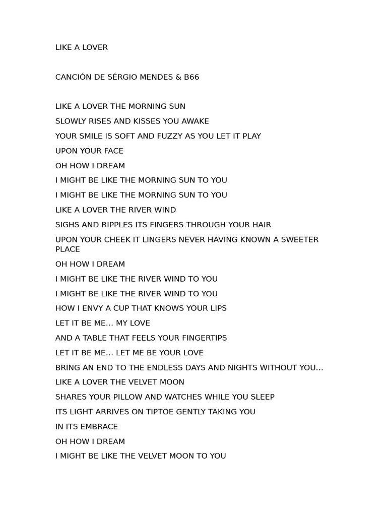 "Like a Lover Lyrics Summary" | PDF