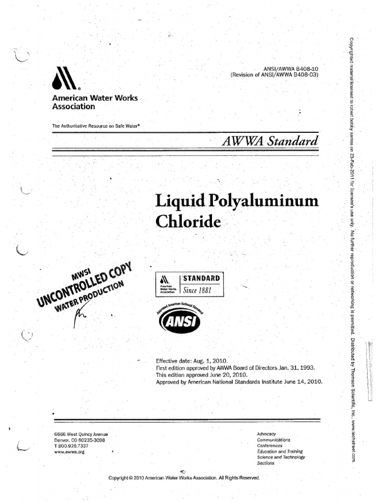 AWWA B408-10 - Uncontrolled | PDF