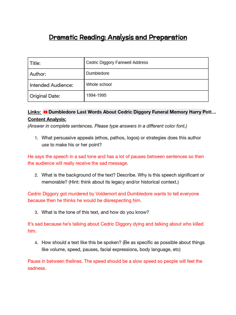 Dramatic Reading - Analysis and Preparation | PDF
