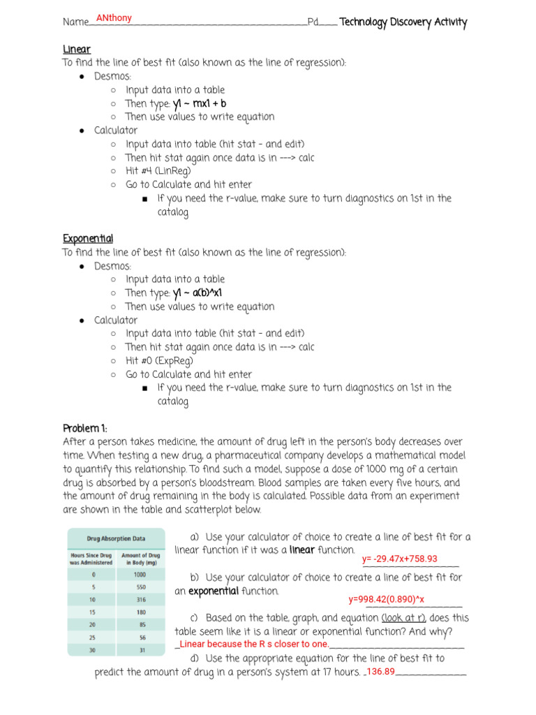 Desmos Regression Analysis Guide | PDF | Function (Mathematics ...
