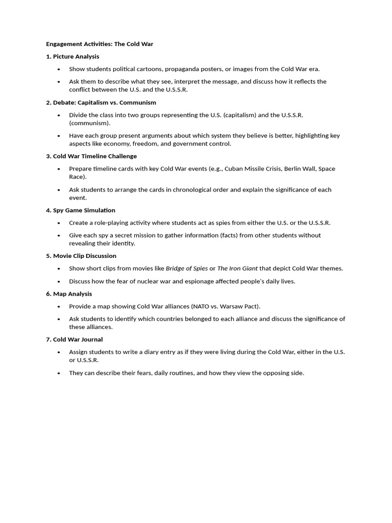 Cold War Engagement Activities Guide | PDF