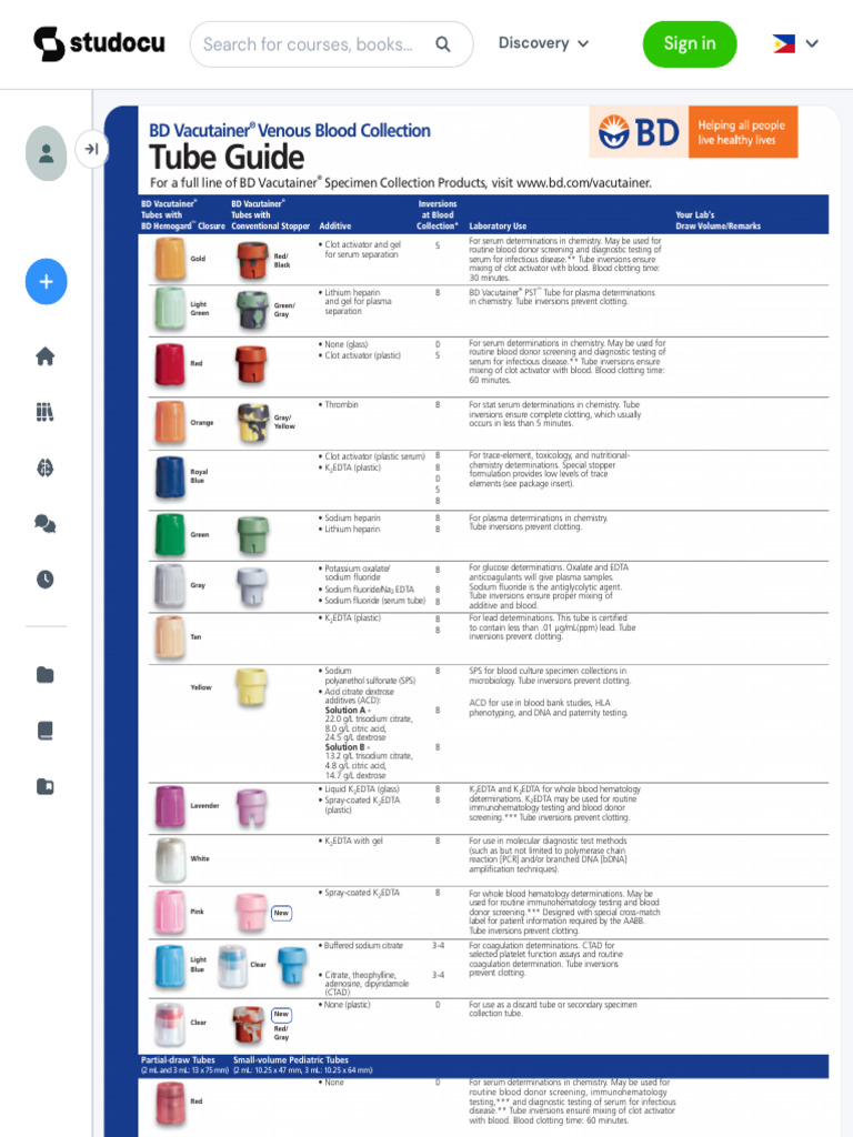 Vacutainer Tube Guide - BD Vacutainer ® Venous Blood Collection Tube ...