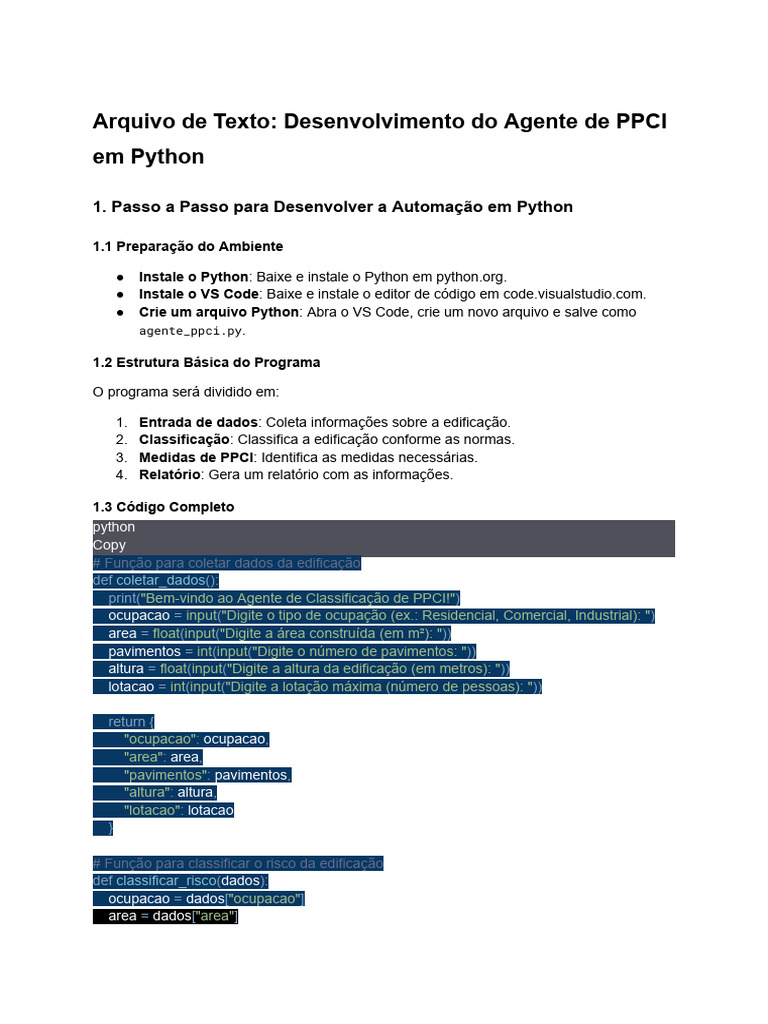Desenvolvimento Do Agente de PPCI em Python FINAL - Documentos Google ...