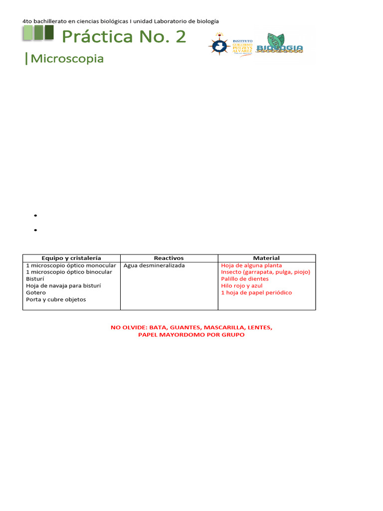 Práctica No - 2 - 1ra Unidad - Microscopia - 4tos-2025 | PDF | Óptica ...