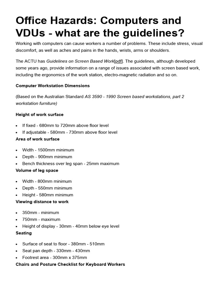 Computers and Workstation Guidelines - OHS | PDF | Chair | Laptop