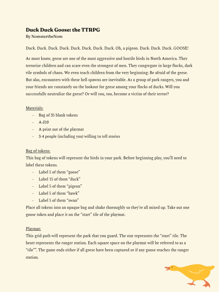 Goose Guardians: TTRPG Adventure | PDF | Goose | Game Birds