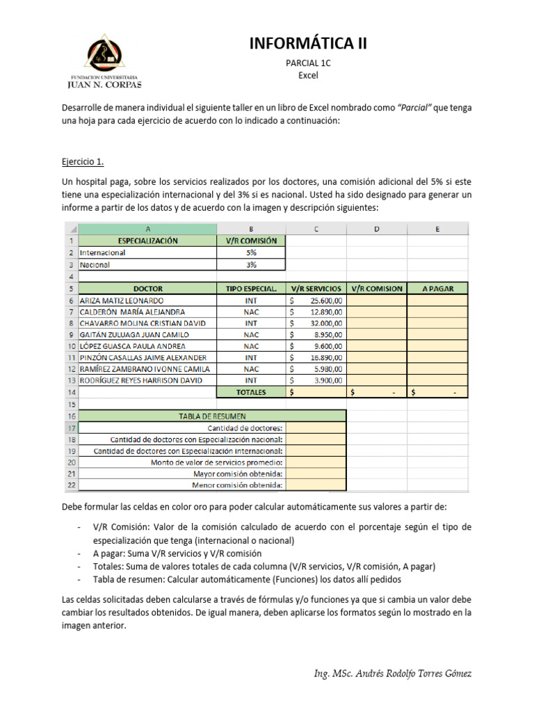 S06. Parcial 1C - C | PDF | Microsoft Excel | Hoja de cálculo