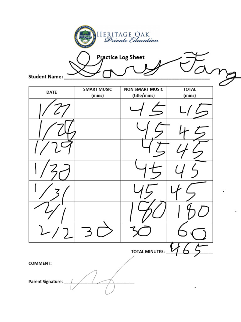 Printable Music Practice Log Sheet | PDF
