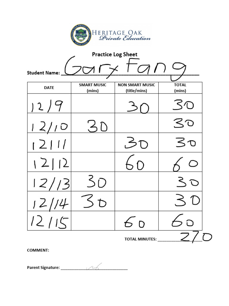 Student Music Practice Log | PDF