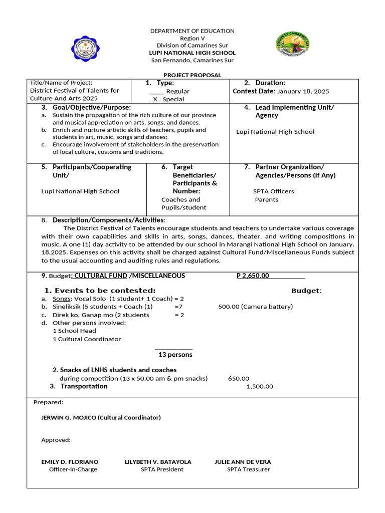 Project Proposal Athletic Meet Congressional | PDF