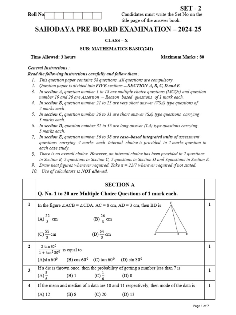 S B M B Set 2 Questions 25 | PDF | Circle | Euclidean Geometry