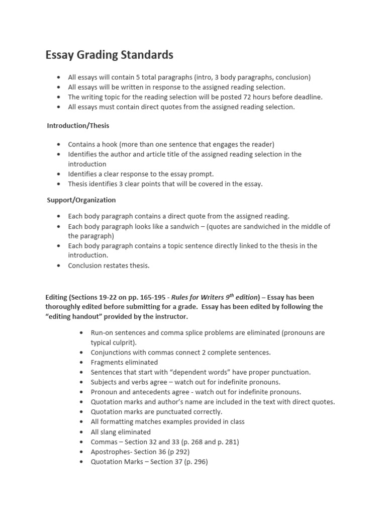 Essay Grading Criteria Explained | PDF