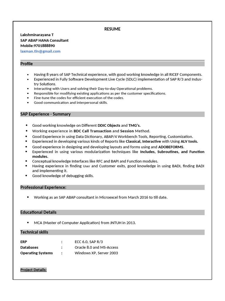 SAP ABAP HANA Consultant Resume | PDF | Software | Computer Engineering