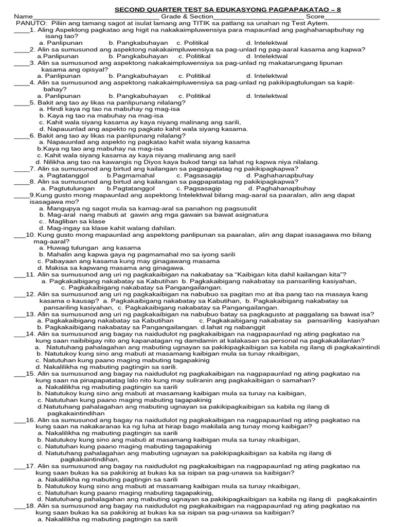 ESP 8 2nd exam edited | PDF