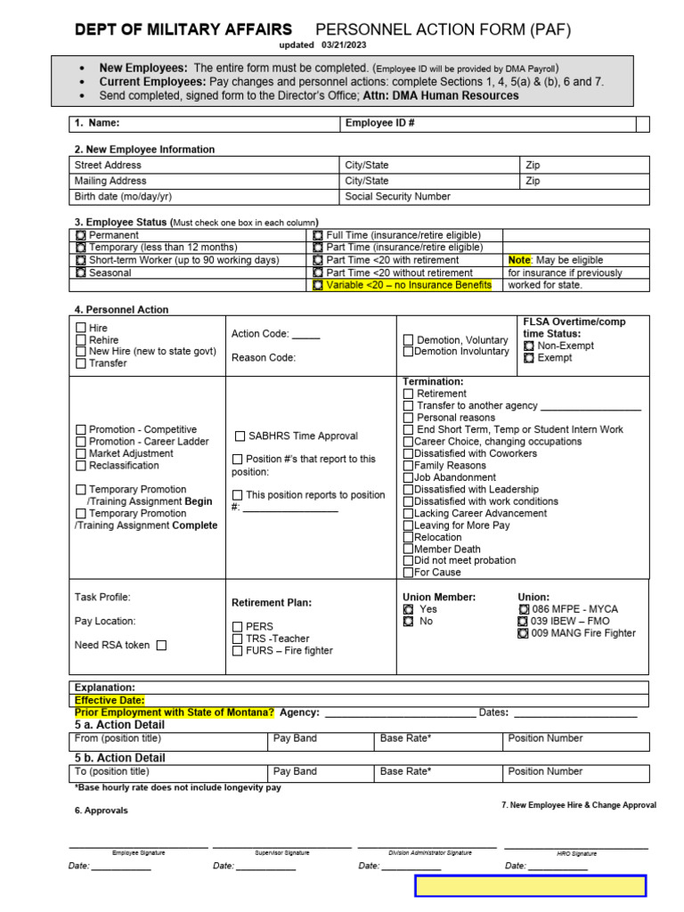 Military Affairs Personnel Action Form | PDF | Business
